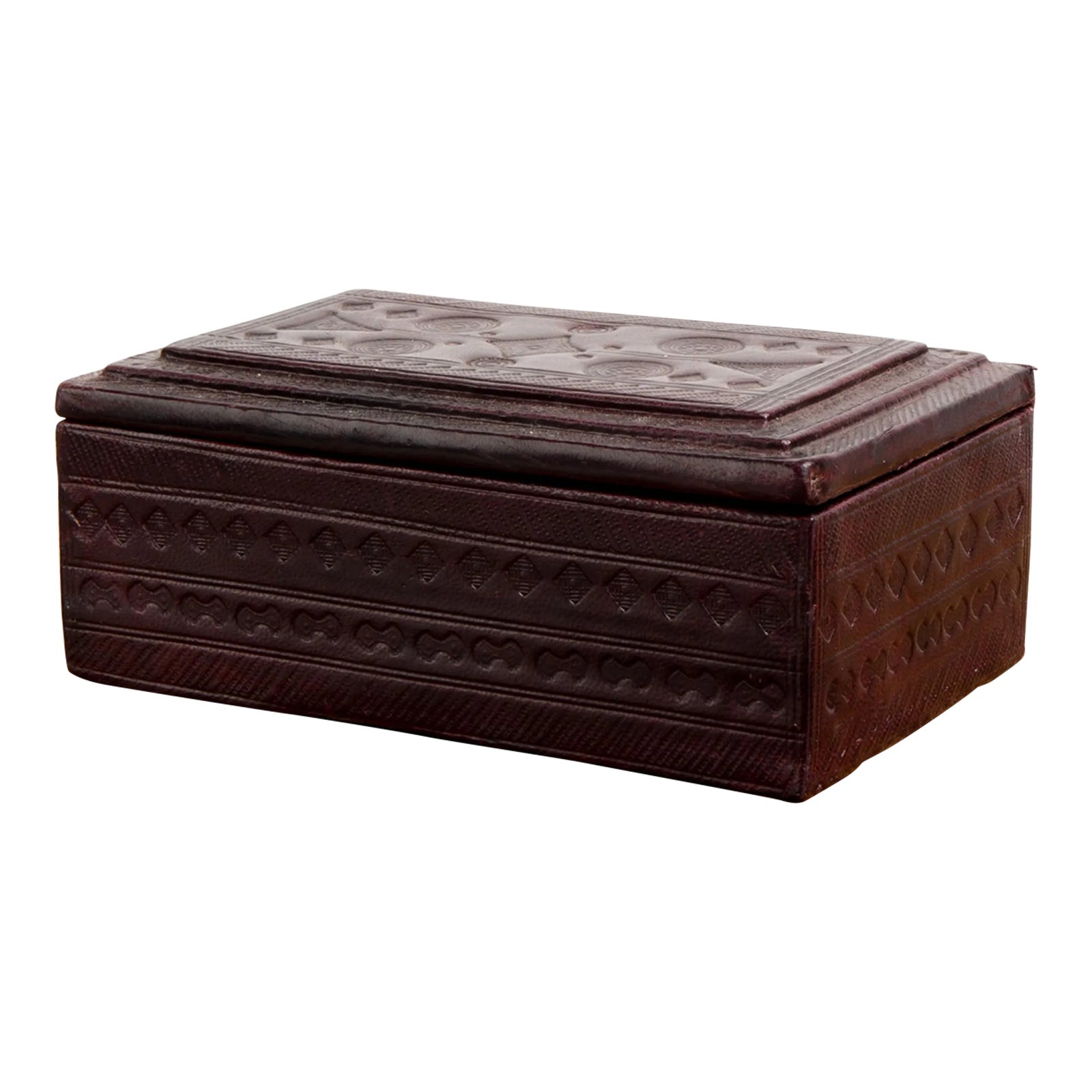 1950s African Tuareg Hand-Tooled Black Leather Box | Chairish