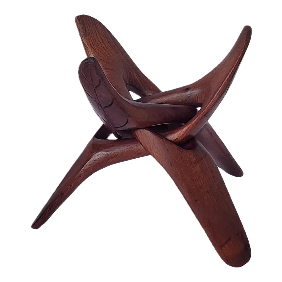 Mid 20th Century Carved Teak Wood Tripod Stand | Chairish