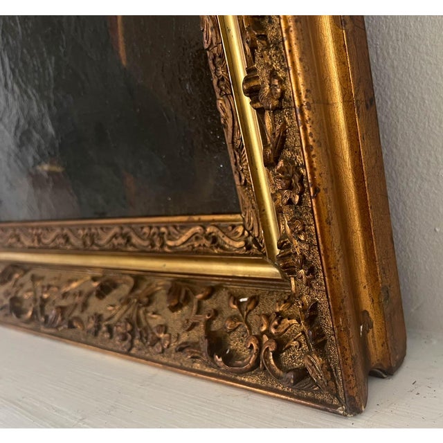 19th C. Antique French Gent Portrait Oil Painting With Gesso Frame ...