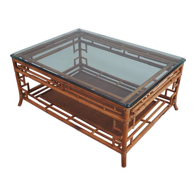 Bamboo Rectangular Glass Top Coffee Table | Chairish