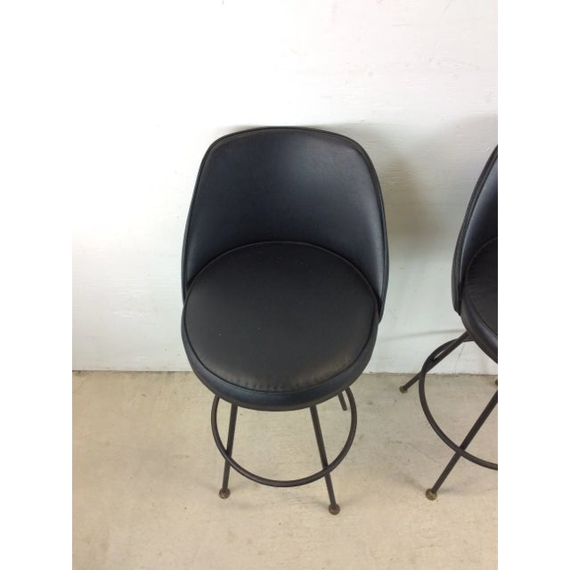 Set of 3 Mid Century Modern Black Vinyl Bar Stools | Chairish