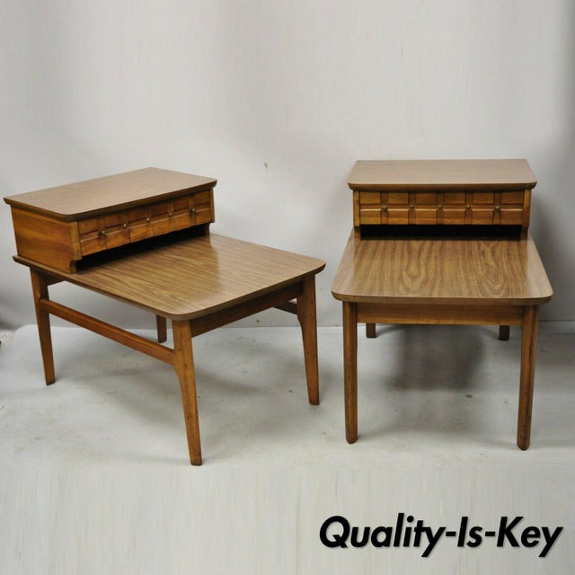 Mersman Mid Century Modern Walnut and Laminate Step Side End Tables - a ...