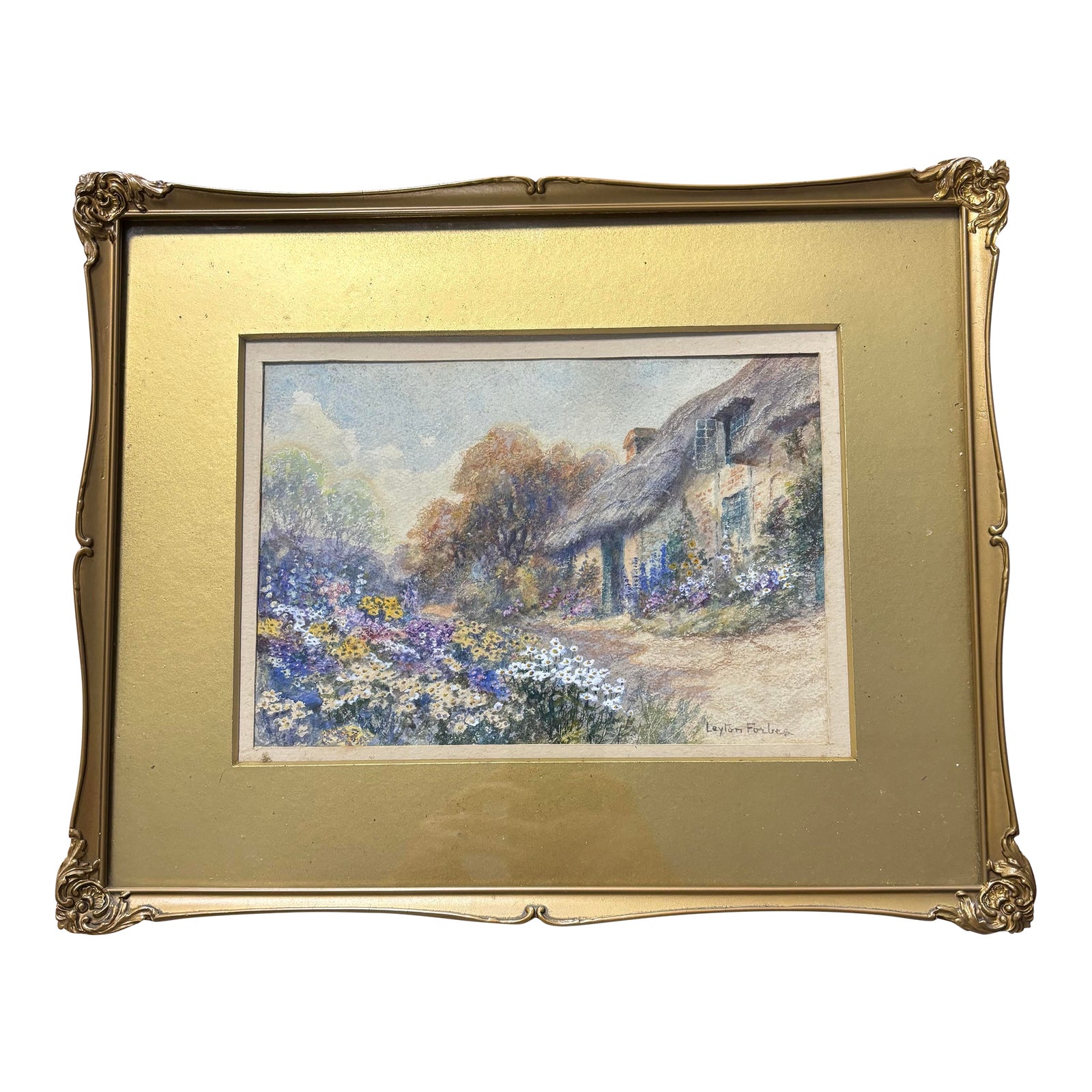 Antique English Watercolor Landscape "A Devon Cottage" by Leyton Forbes ...