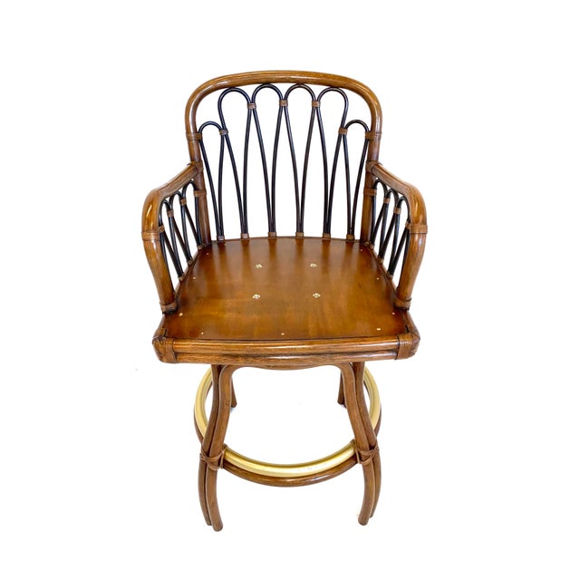 Selamat-Designs Rattan & Brass Swivel Bar Stool | Chairish