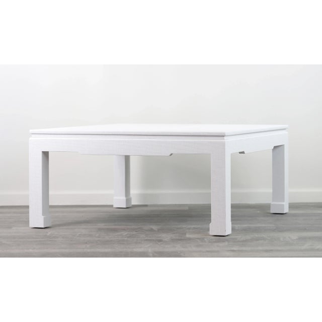 Carl Springer Style White Raffia Coffee Table in Modern Ming Legs ...