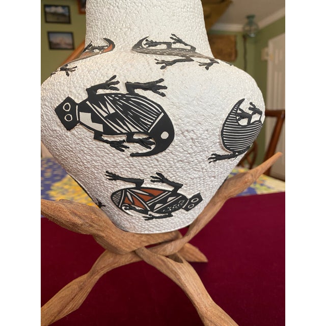 Early 21st Century Acoma American Indian Pottery Vase with Wood Tripod ...