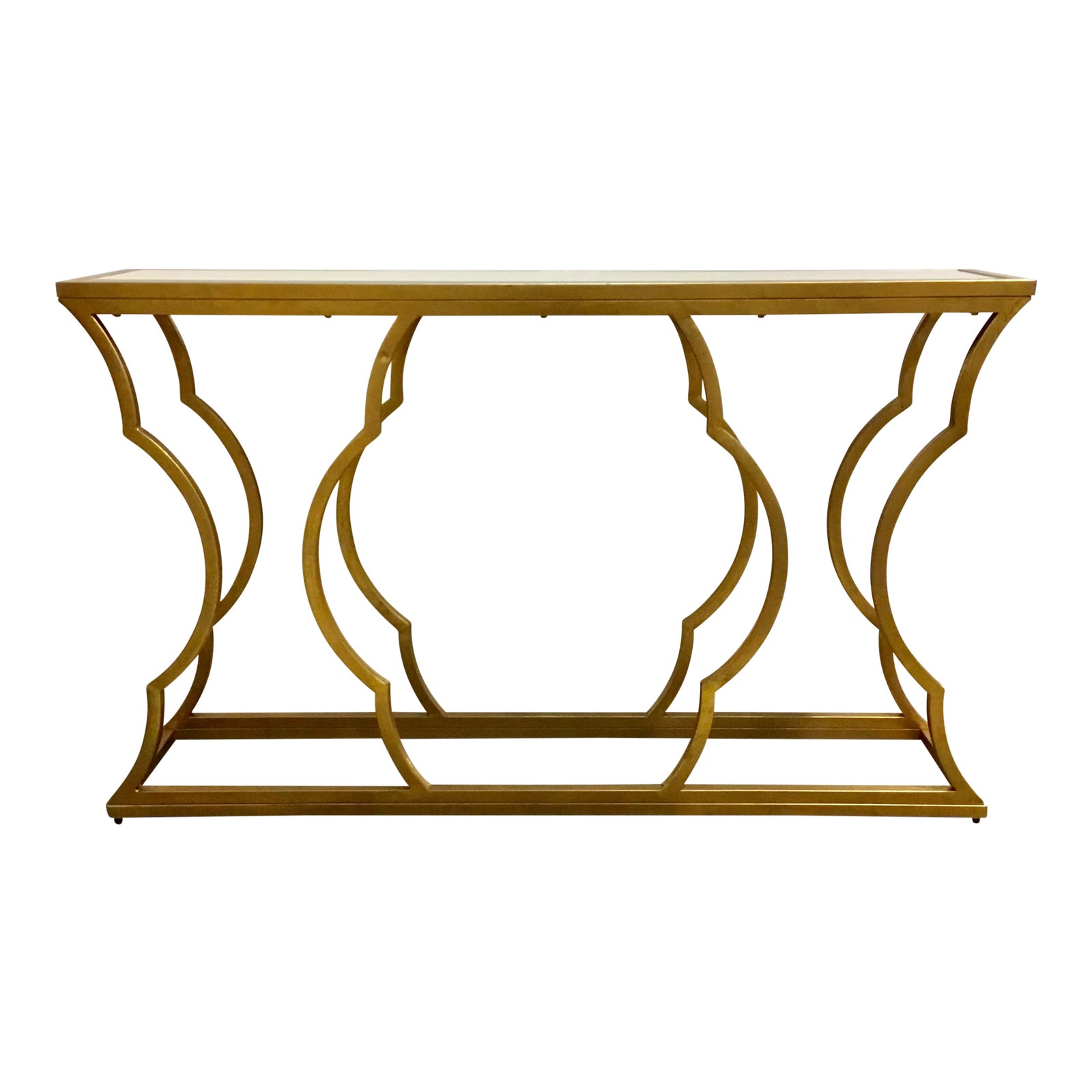 Modern Gold Metal and Beveled Mirror Console Table | Chairish