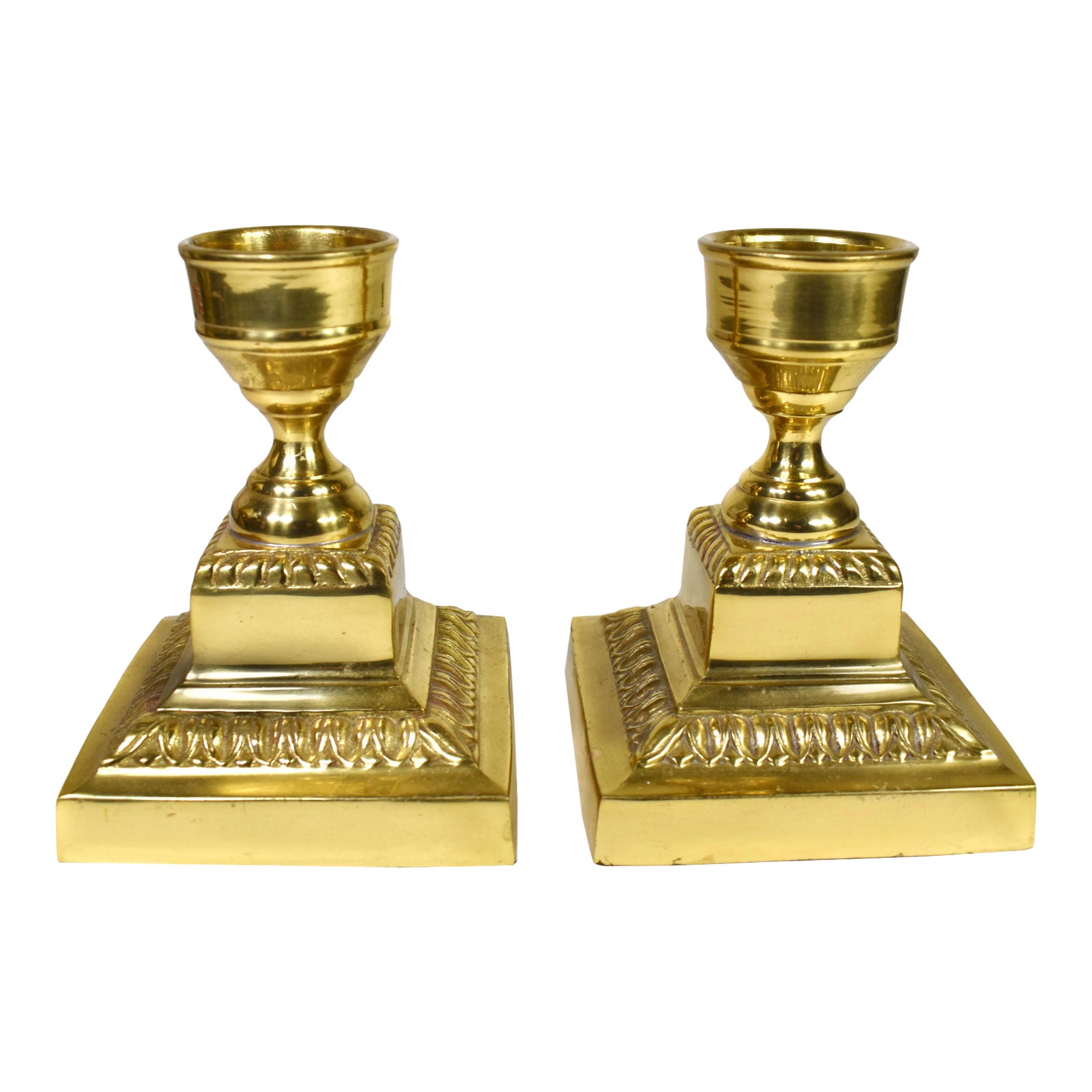 Vintage Square Base Brass Short Candlestick Candle Holders - a Pair ...