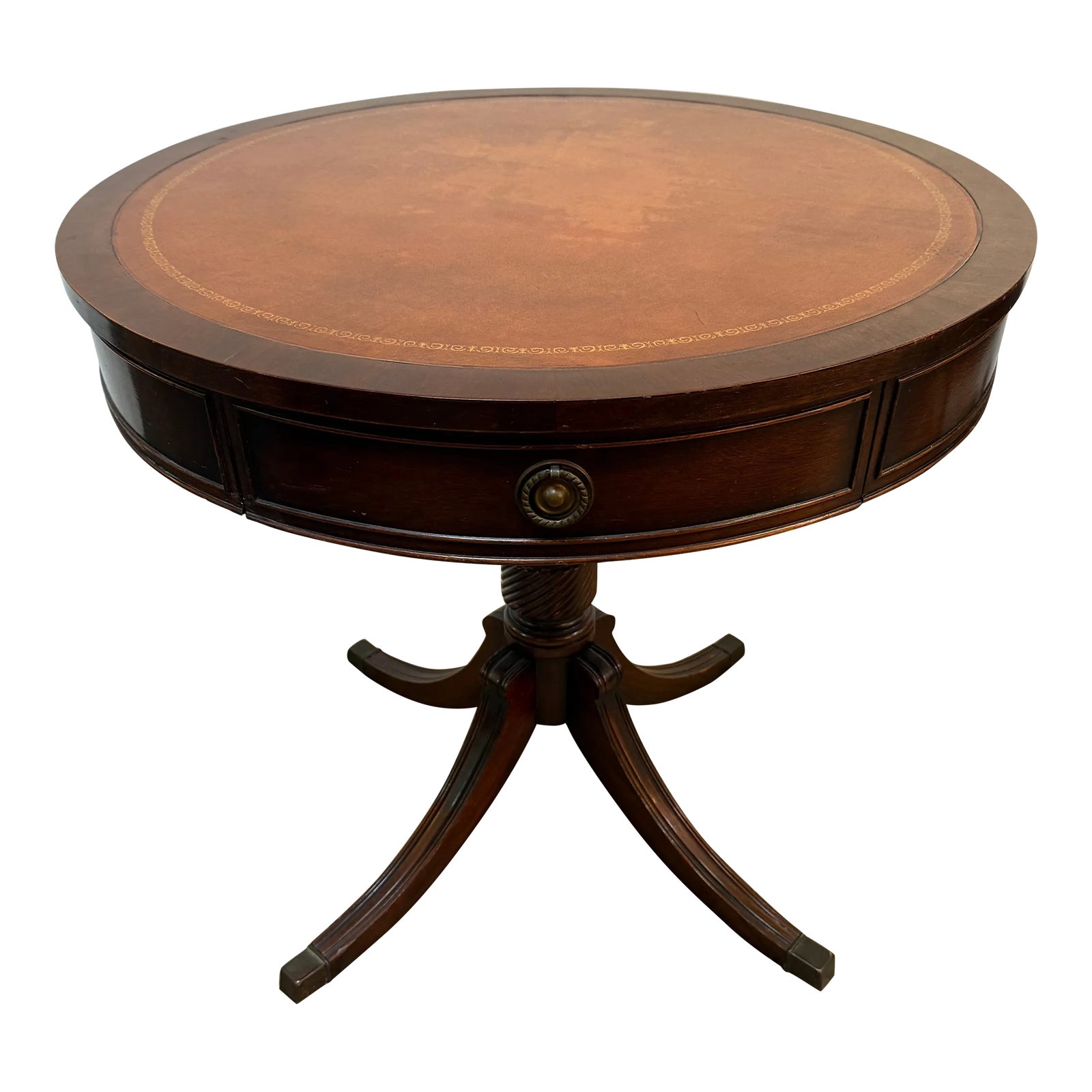 Vintage Brandt Furniture Duncan Phyfe Styled Tooled Leather Drum Table ...