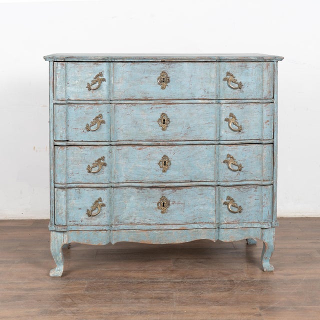 18th Century Large Blue Rococo Chest of Four Drawers | Chairish