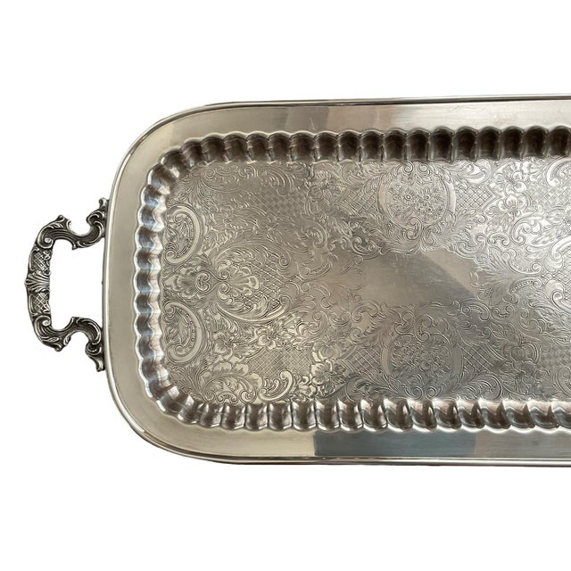 1970s Silver Plate Large Butler’s Buffet Tray Footed With Handles by ...