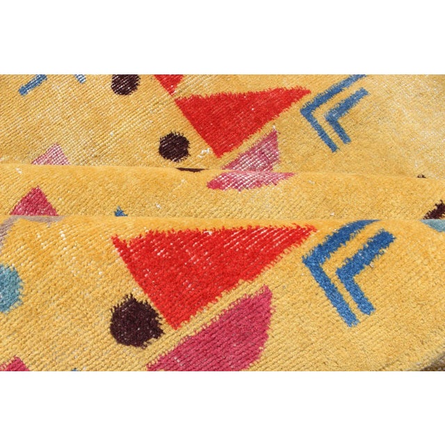 Mid-Century Modern Turkish Rug, Vintage Modern Design in Yellow Color ...