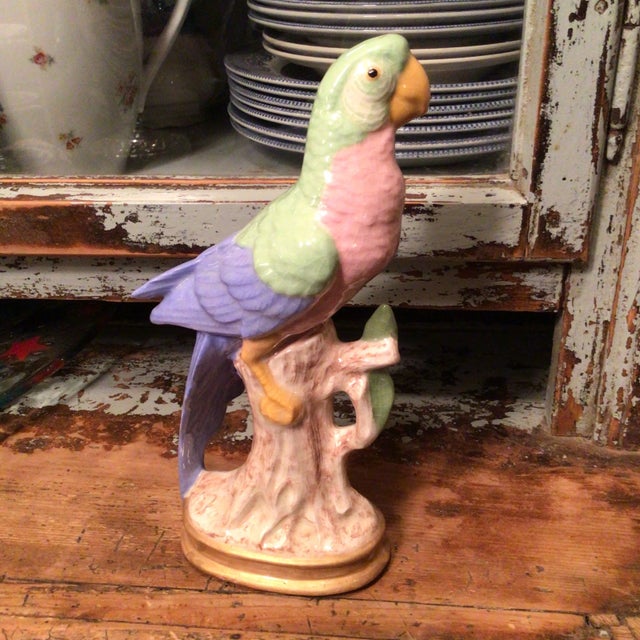 Vintage Hand Painted Colorful Porcelain Parrot Figurine | Chairish