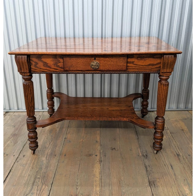 Early 20th Century Antique Oak Single Drawer Library Table | Chairish