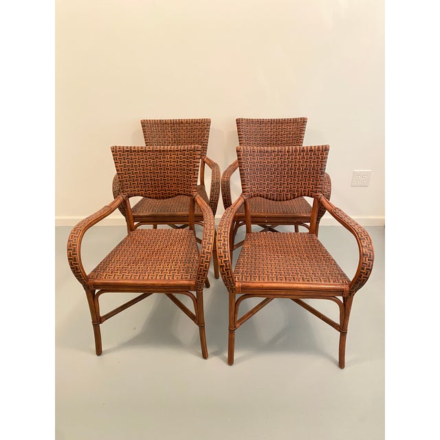 Vintage Wicker/Rattan and Leather Weaved Chairs, Set of 4 | Chairish