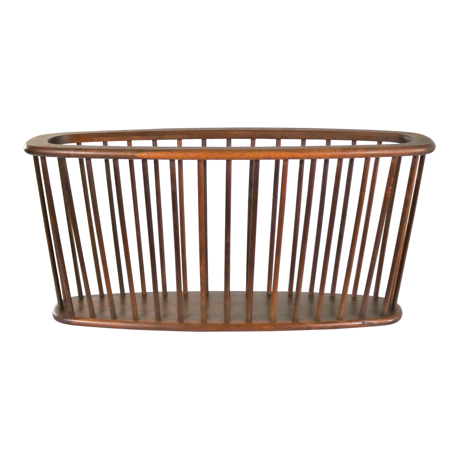 Larger Walnut Oval Magazine Rack Attributed to Arthur Umanoff for ...