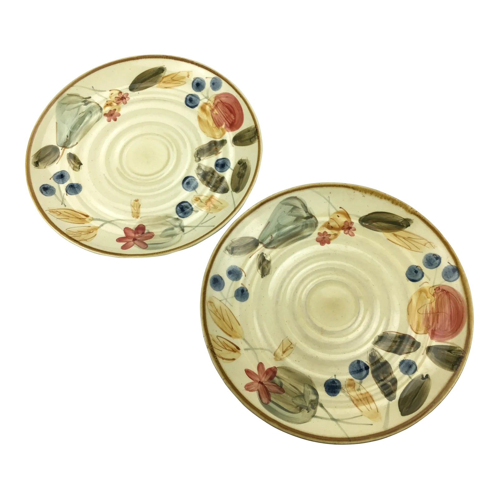 Vintage Dinner Plates Stoneware Abstract Fruit Design- a Pair | Chairish