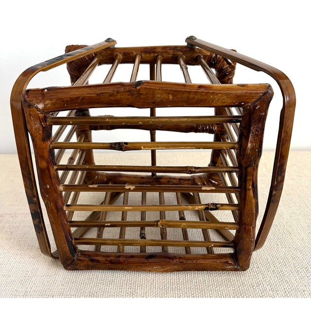Tortoise Burnt Bamboo Rattan Wine Bottle Holder | Chairish