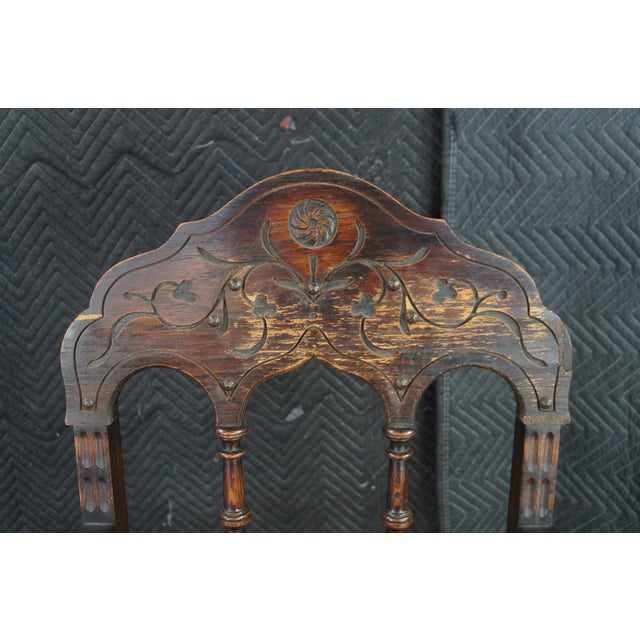 6 Antique Jacobean Spanish Revival Oak Dining Chairs Gothic Arched Back ...