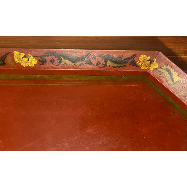 Very Large 32" Antique 19th Century English Regency Brick Red Tole Tray ...