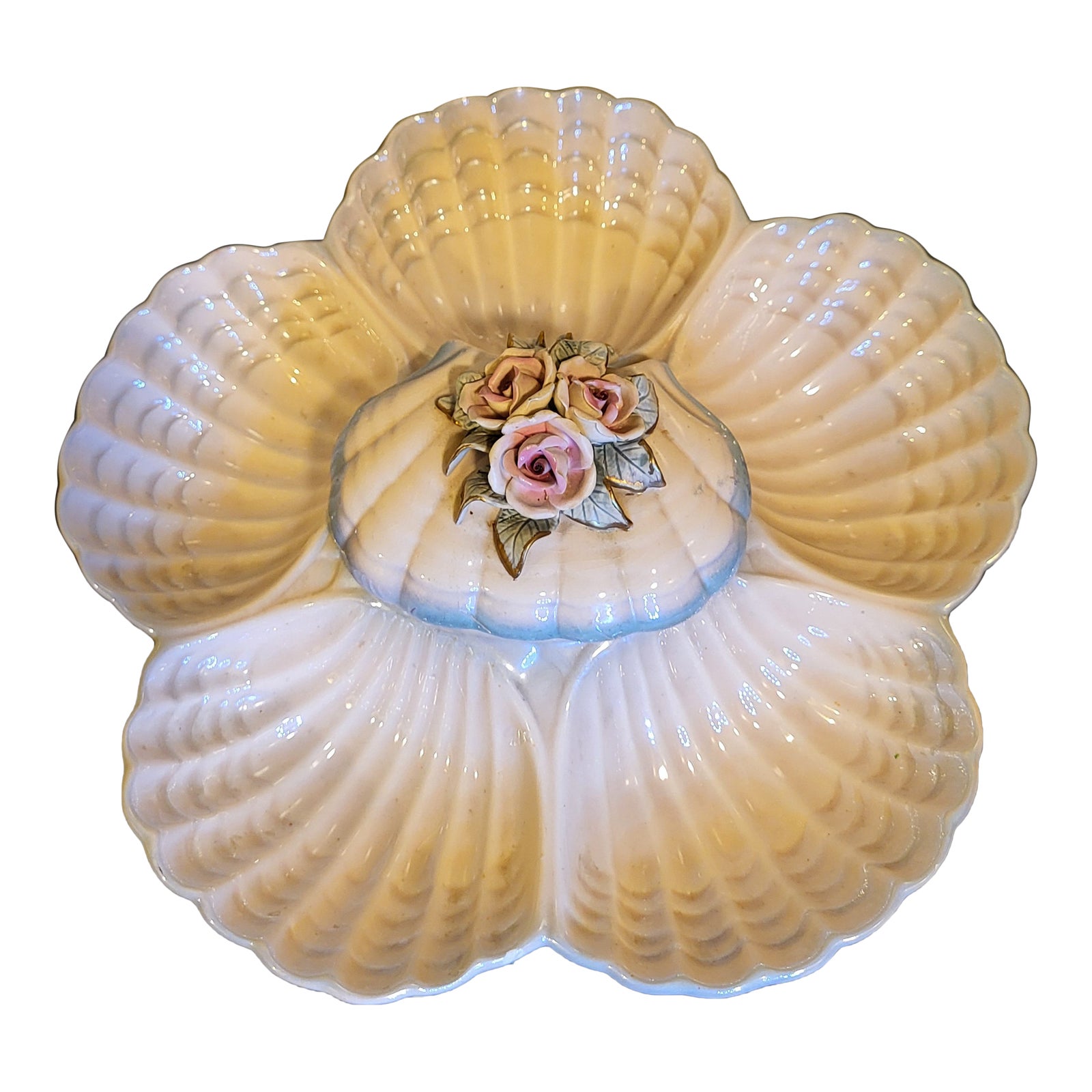 Antique Porcelain Ceramica De Cuernavaca 5 Well Oyster Plate | Chairish