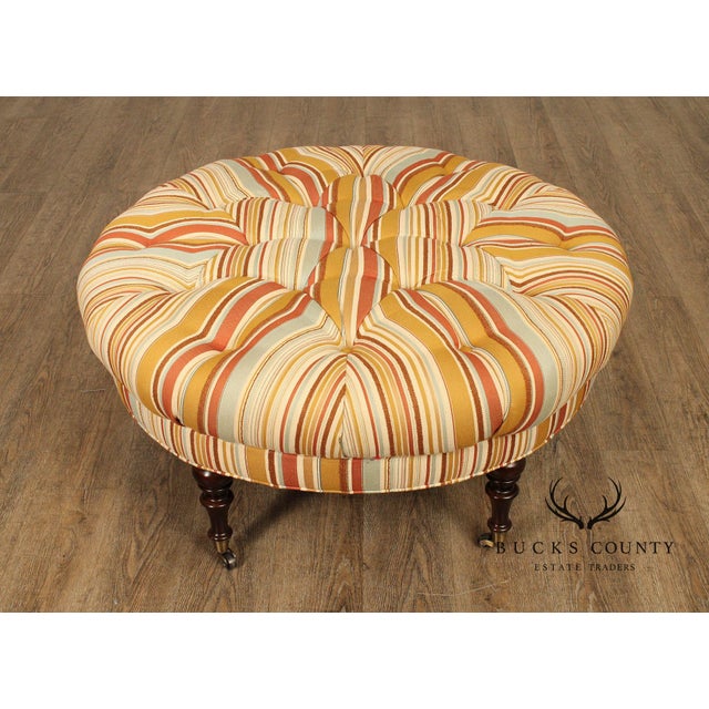 English Regency Style Round Tufted Ottoman | Chairish