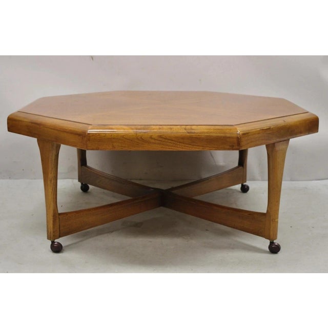 Vintage Lane Mid Century Modern Walnut Octagonal Stretcher Base Coffee ...