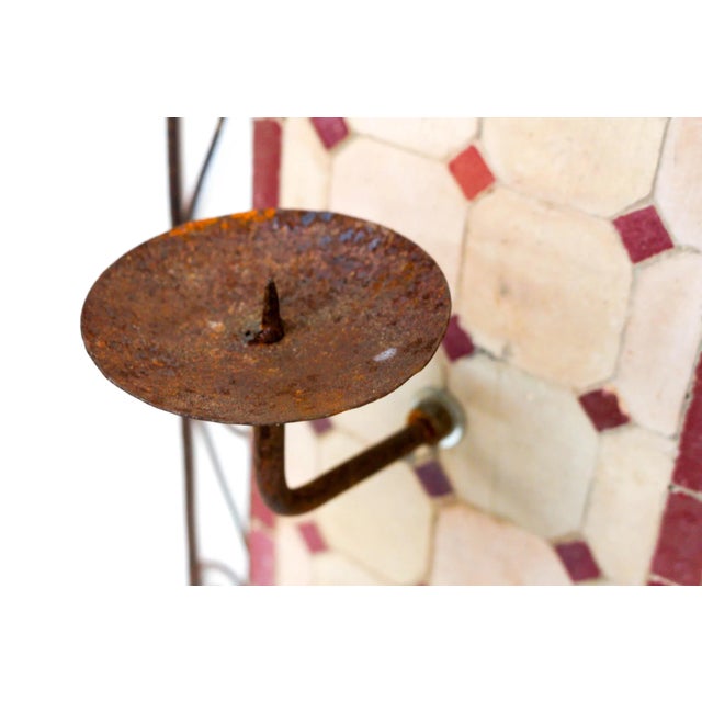 Terracotta Tile Wall Sconce With Candle Cup Red Accents | Chairish