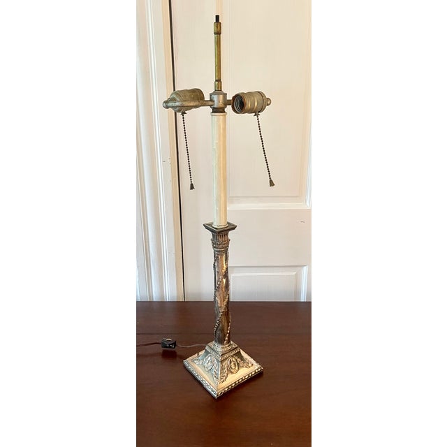 19th C. English Sheffield Silver Plate Candlestick Table Lamp | Chairish