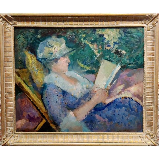 Louis Ritman -Woman Reading a Book in the Garden -1917 Oil Painting ...