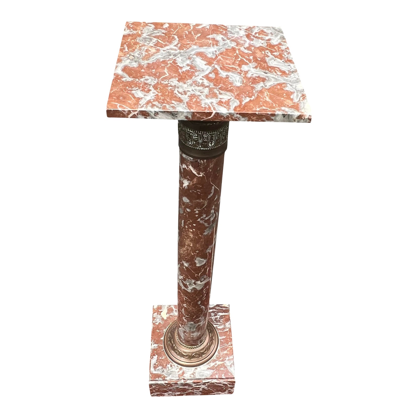 Early 20th Century Neoclassical Red Marble Column Pedestal Brass Mounts ...