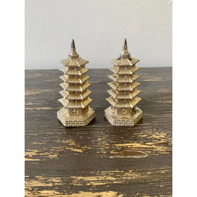 Silver Godinger Chinoiserie Pagoda Salt and Pepper Shakers | Chairish