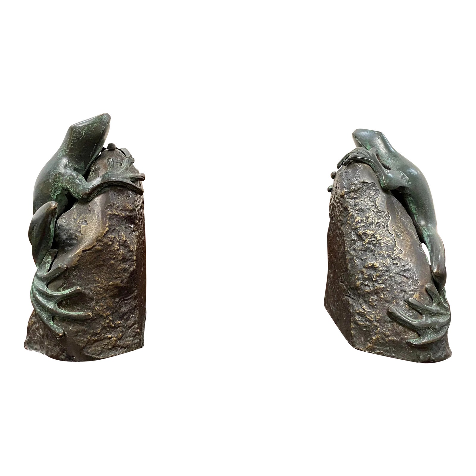 Pair of Late 20th Century Bronze Frog Bookends | Chairish