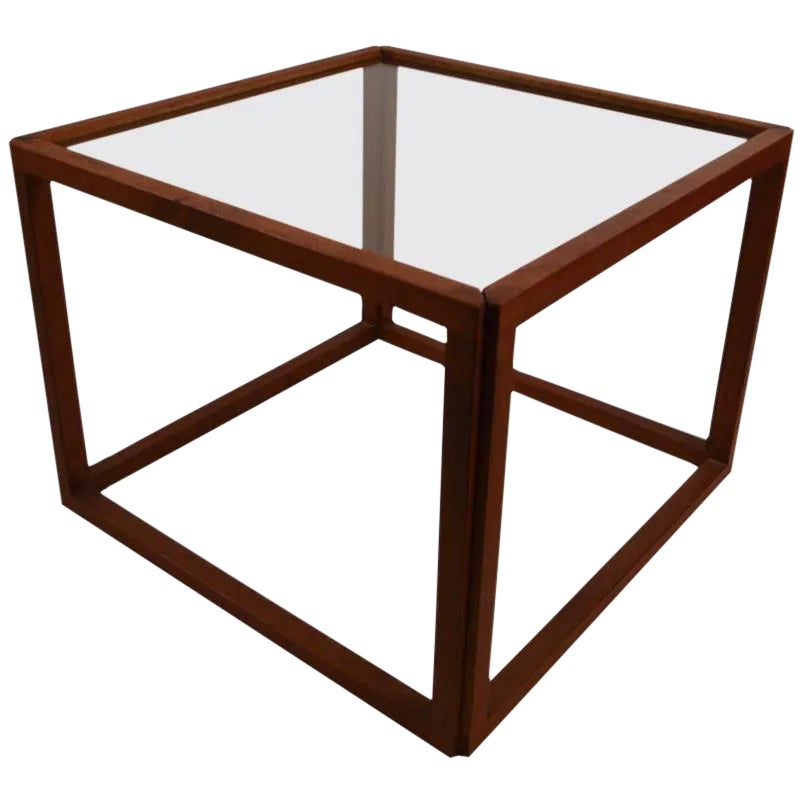 Rationalist Danish Modern Cube Table With Smoked Glass Top | Chairish