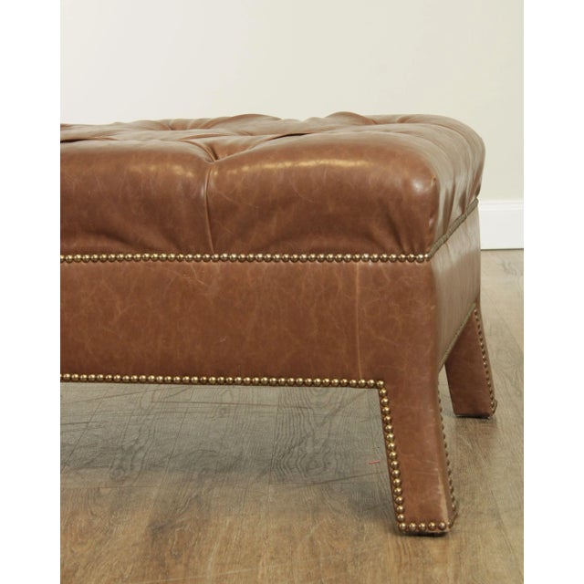 Brown Leather Tufted Long Bench | Chairish