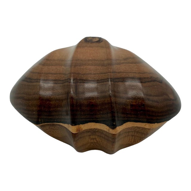 1970s Studio Crafted Wood Clamshell Ring Jewelry Box | Chairish