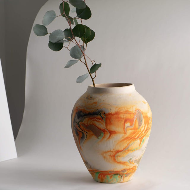Vintage Monumental Nemadji Pottery Vase | Chairish