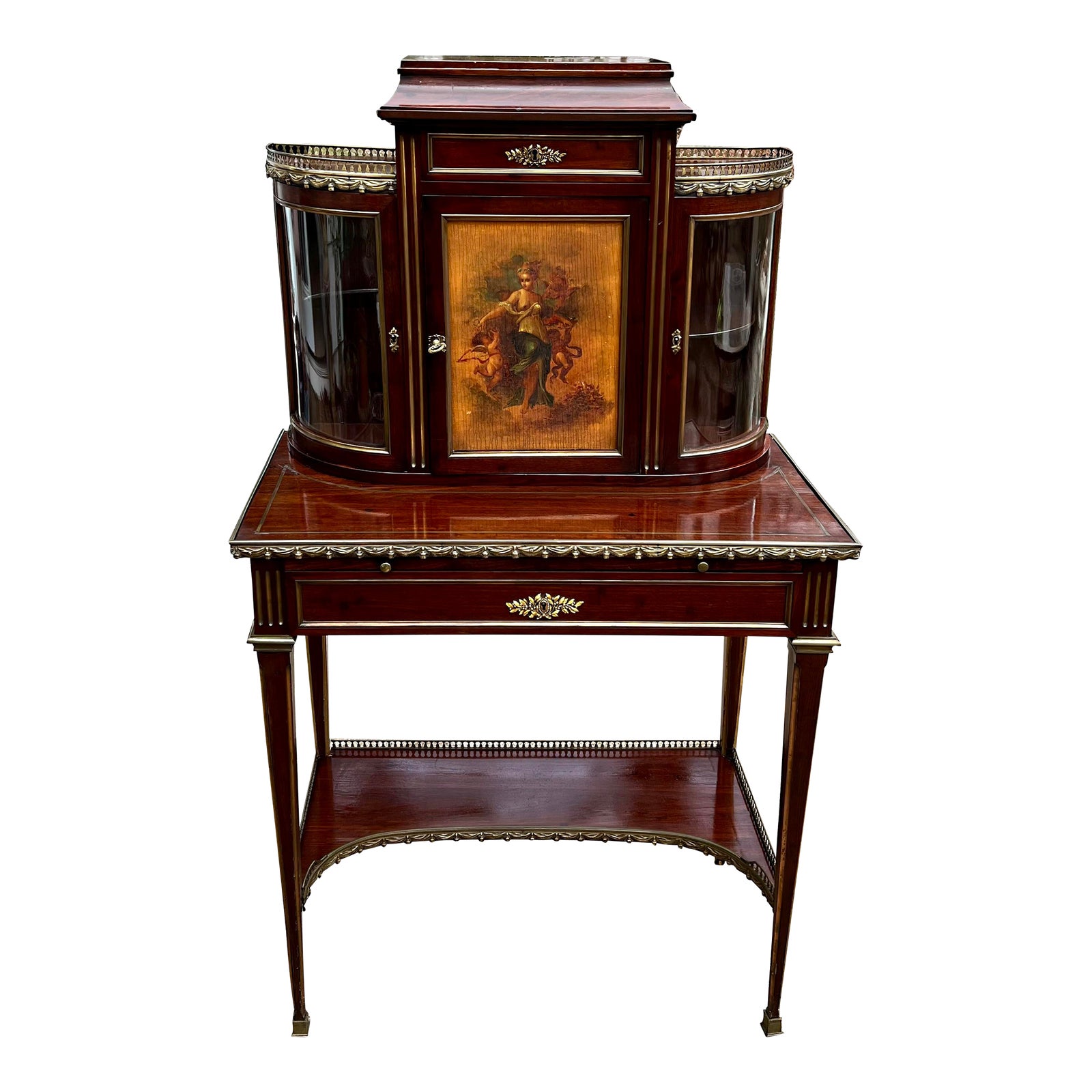 Late 19th Century Louis XVI Style Writing Desk with Vitrine | Chairish