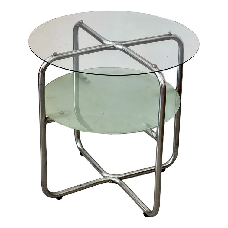 Round Tubular Side Table with Double Glass Top by Marcel Breuer for ...