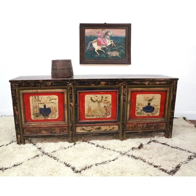 Antique Chinese Painted Pine Cabinet | Chairish