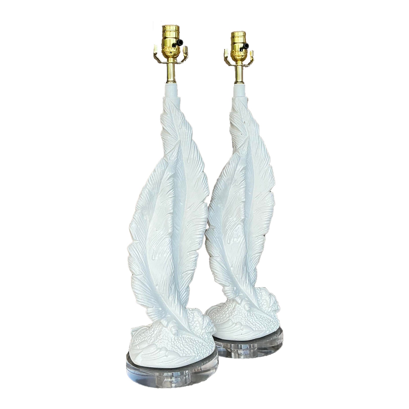 Vintage Boho Plaster Twisted Feather Lamps - a Pair | Chairish