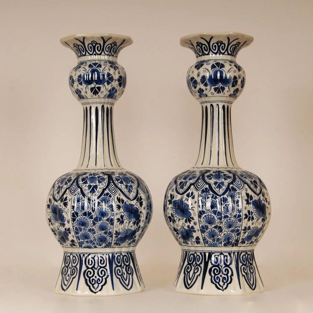 Antique Royal Delft Vases Chinoiserie Blue White Knobble Vases ...