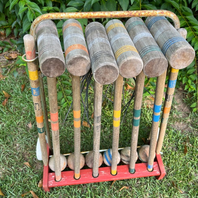 Vintage Croquet Set With Rack- 24 Pieces | Chairish