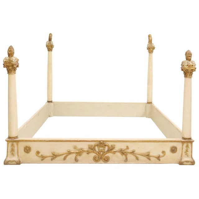 Antique Venetian Rococo Parcel Gilt & Painted Four-Post Platform Bed ...