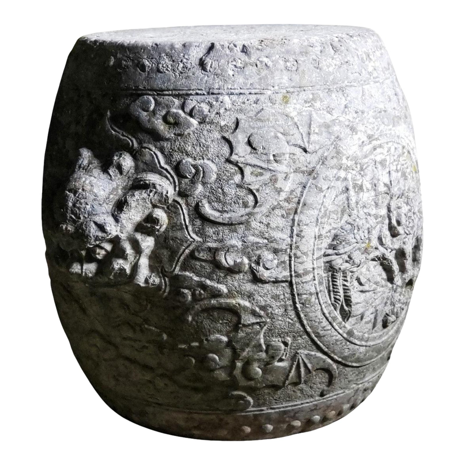 17th Century Ming Dynasty Carved Stone Barrel #02 (Pair or Individually ...