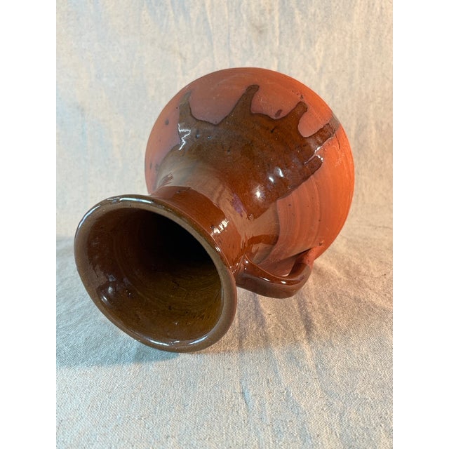 Vintage Terracotta Handle Jug With Drip Glaze | Chairish