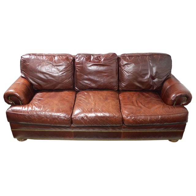 Thomasville Furniture Fine Leather Sofa | Chairish