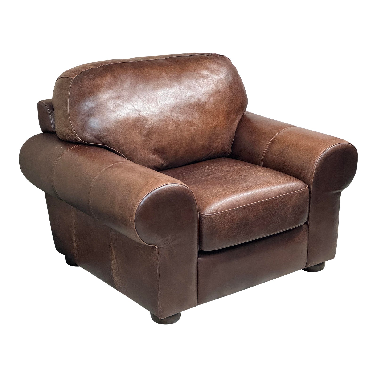 Custom Roll Arm Leather Club Chair | Chairish