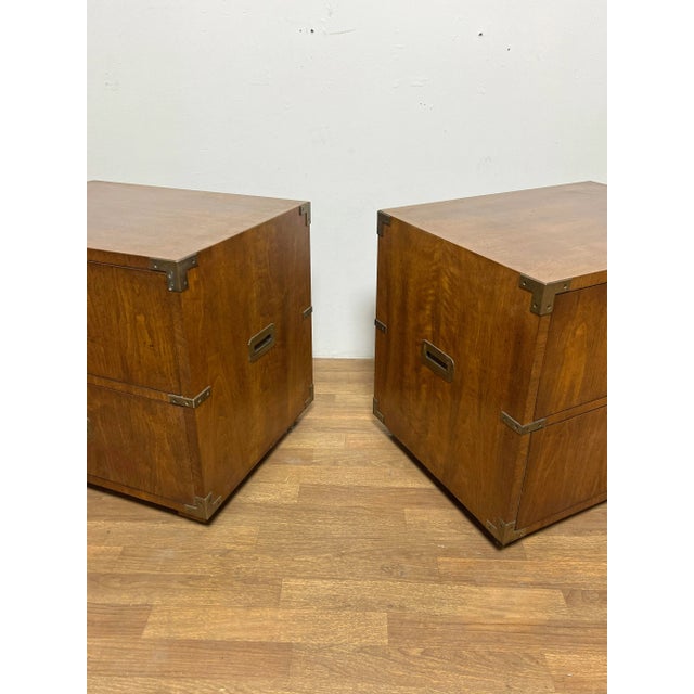 C. 1960s Henredon Two Drawer Campaign Chest End Tables - a Pair | Chairish