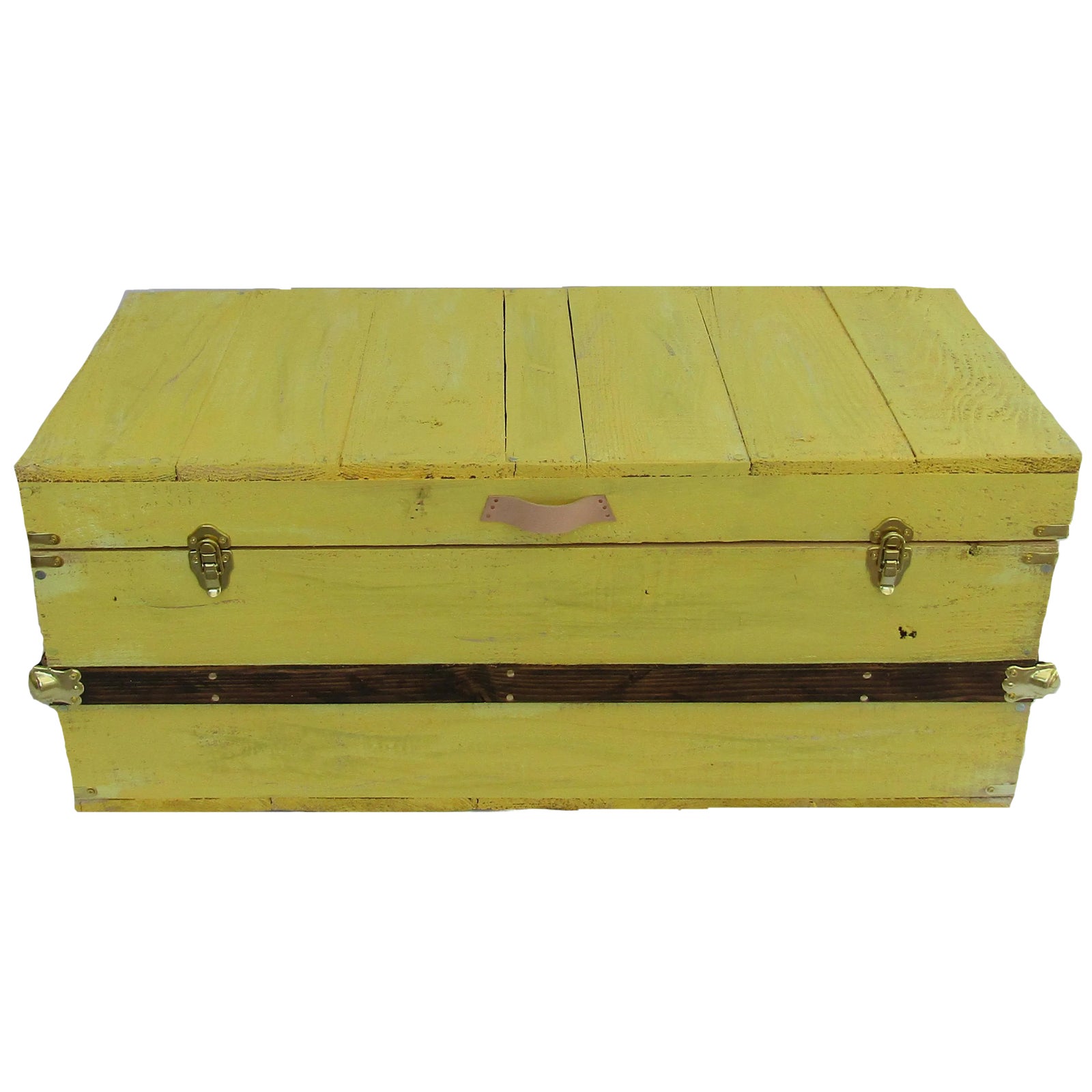 Rustic Sunny Yellow Washed Steamer Trunk | Chairish